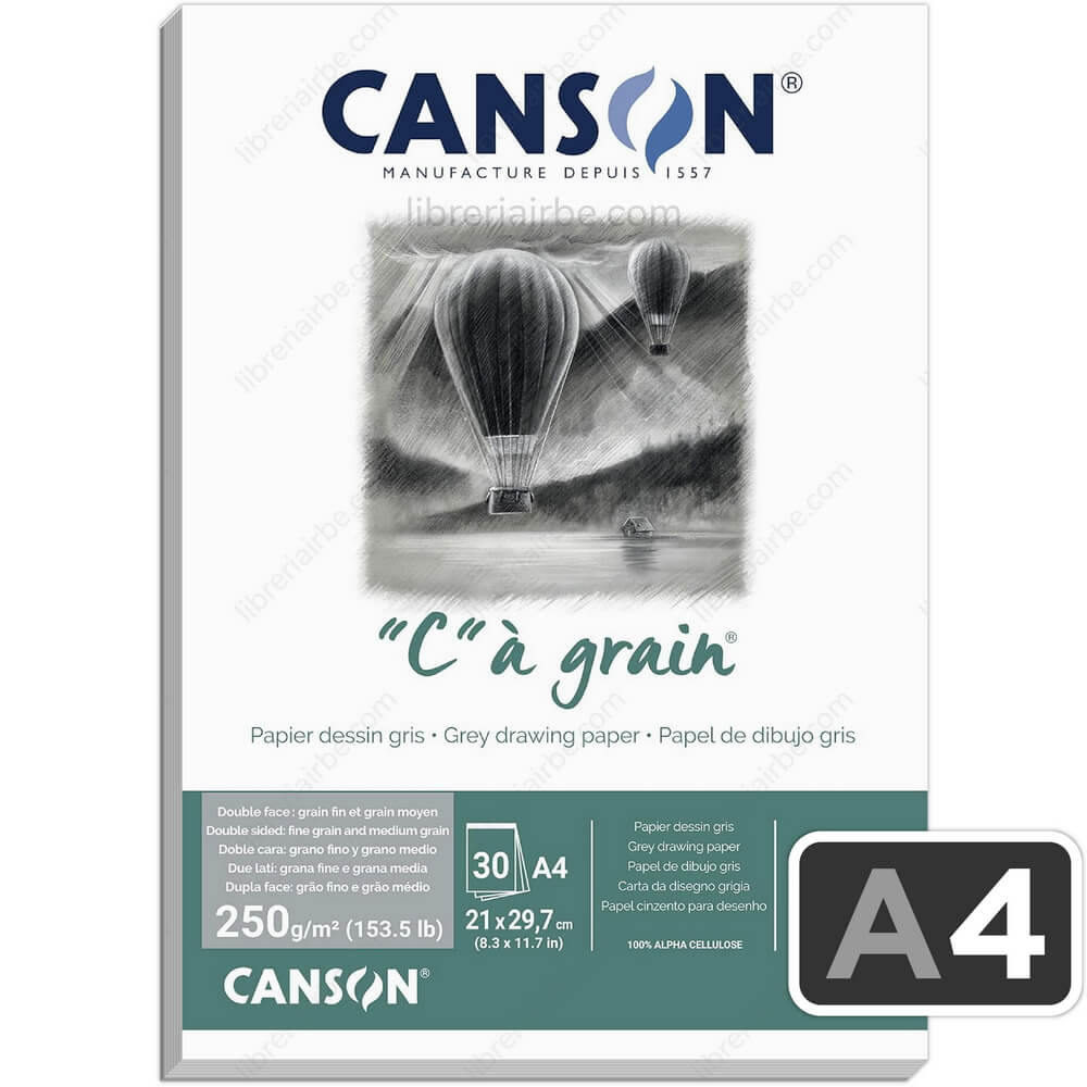 Papel de Dibujo, de Color Gris, CANSON "C" à grain®, Bloc Encolado con ...