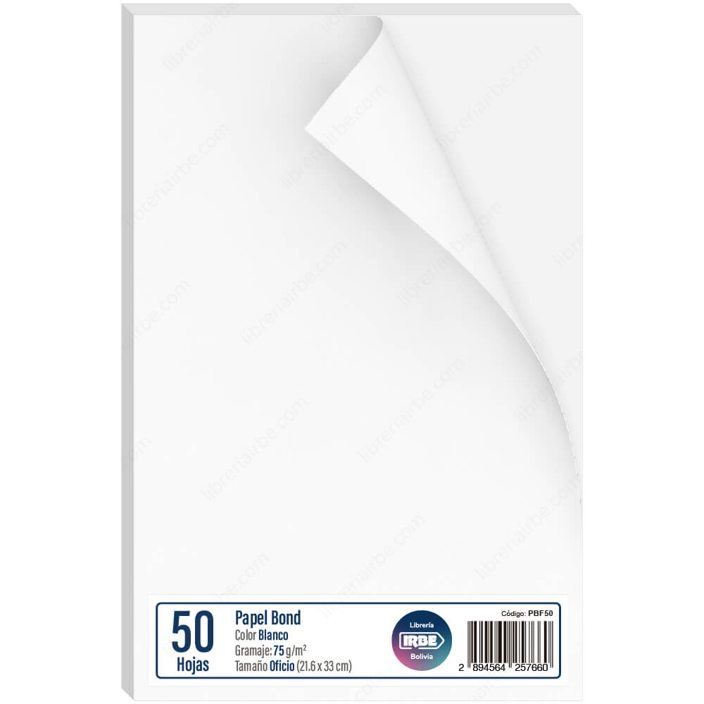 Papel Bond, Tamaño Oficio, Blanco, 75 g/m², Paquete de 50 Hojas ...