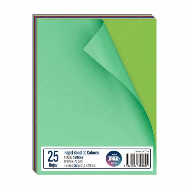 Papel Bond de Colores Surtidos, Tamaño Carta, 75 g/m², Paquete de 25 ...