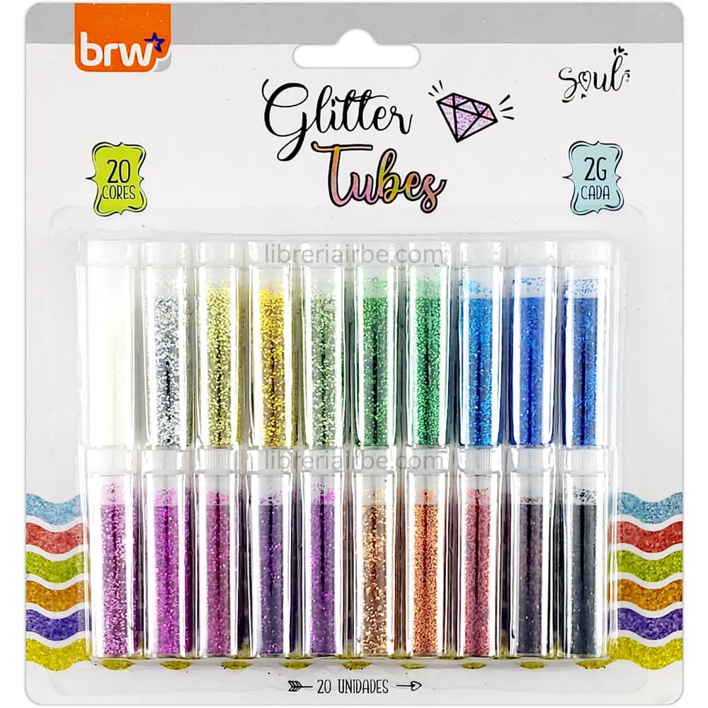 Brillantina, Purpurina, en Tubos de 2 gramos, BRW Glitter Tubes, Set de 20 Colores - Librería ...