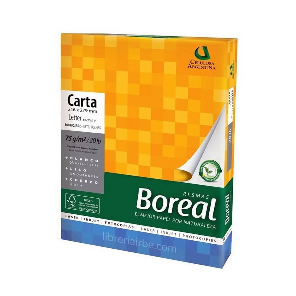 Papel Bond, Blanco, 75 g/m², Boreal, Paquete de 500 Hojas, Tamaño Carta ...